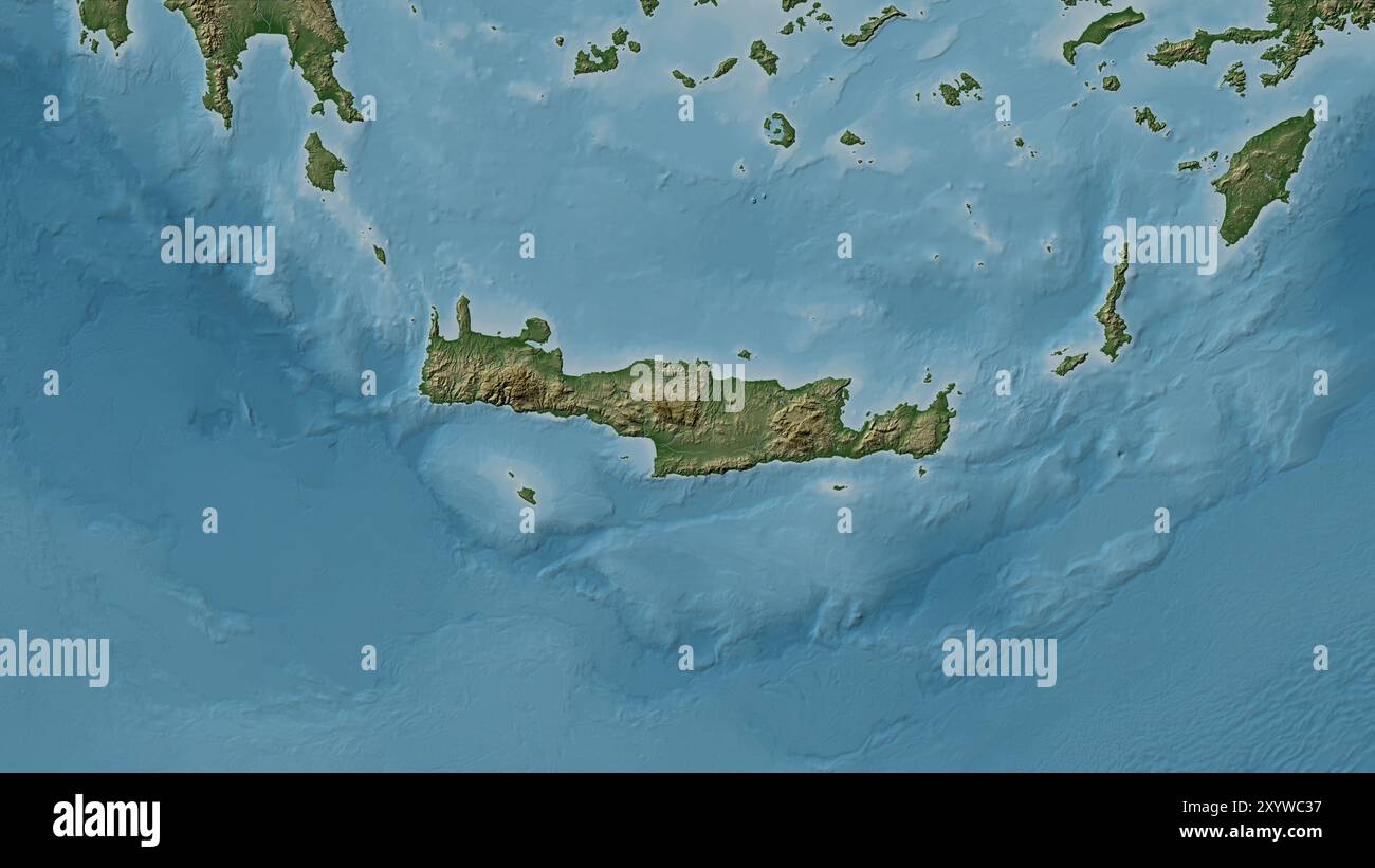 Crete Island in the Aegean Sea on a colored elevation map Stock Photo ...