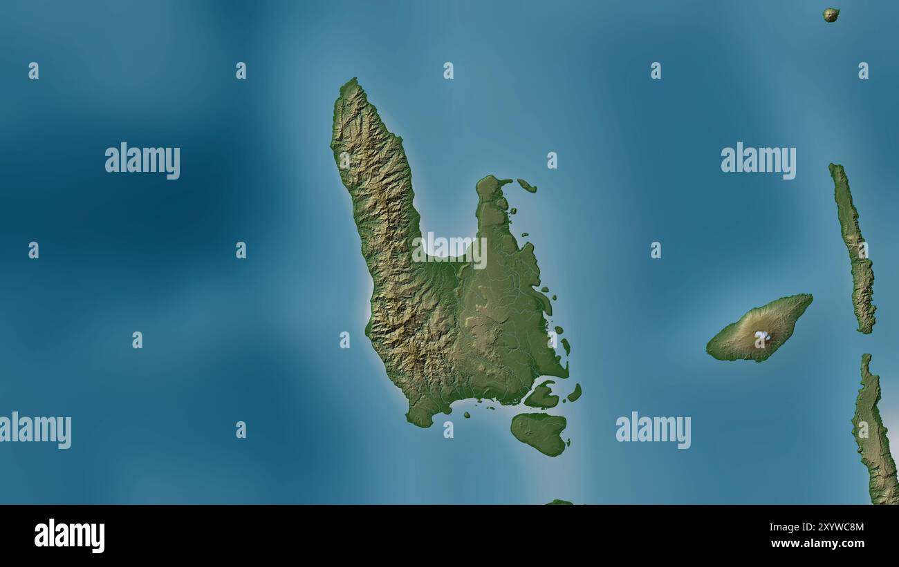 Espiritu Santo Island in the Coral Sea on a colored elevation map Stock ...