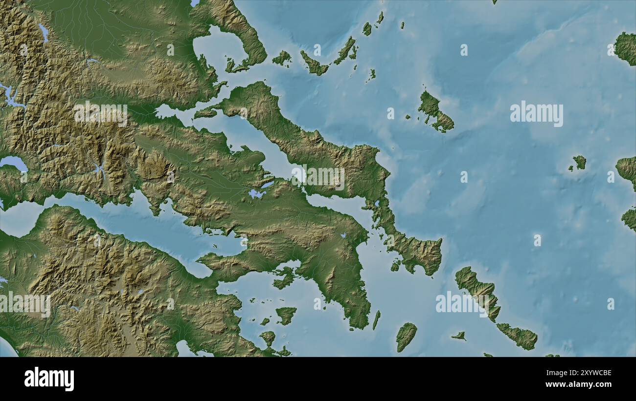 Euboea Island in the Aegean Sea on a colored elevation map Stock Photo ...