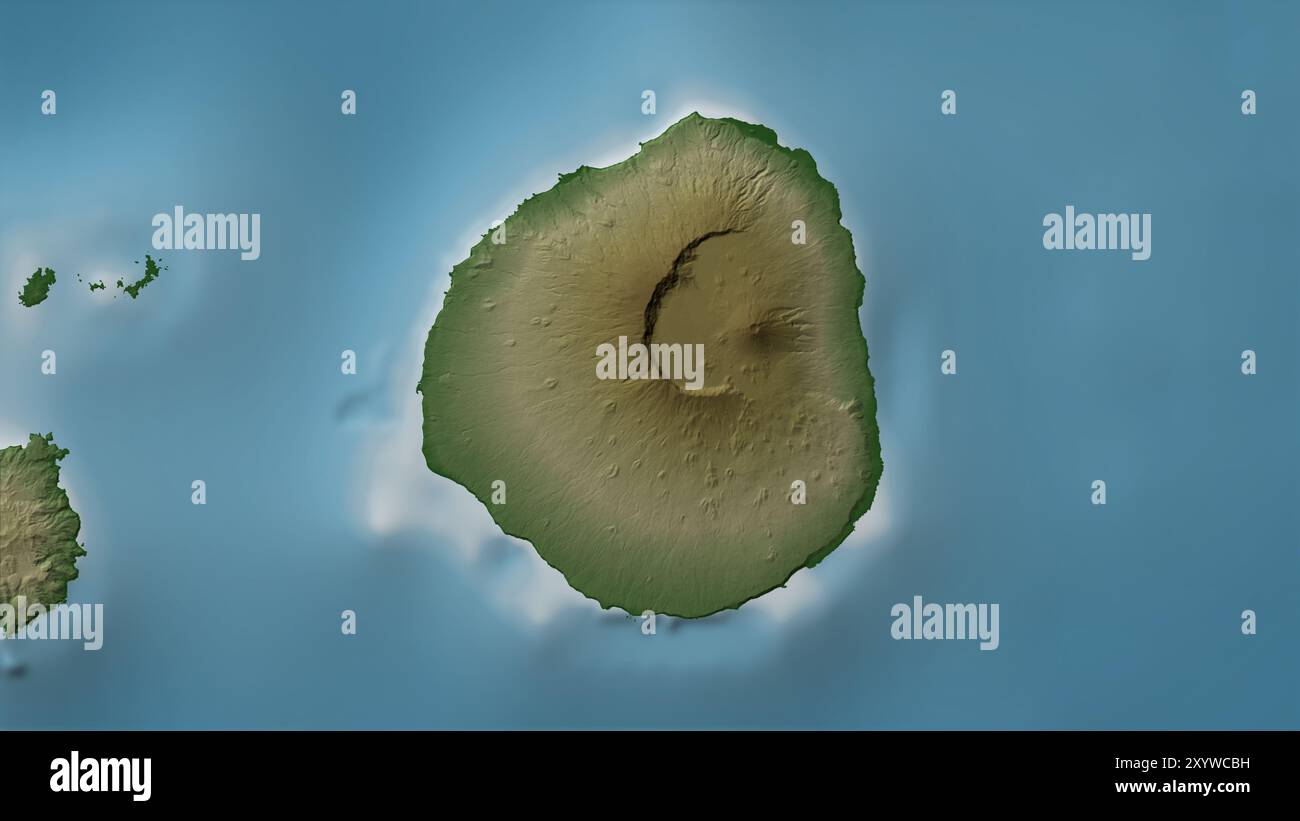 Fogo Island in the North Atlantic Ocean on a colored elevation map ...