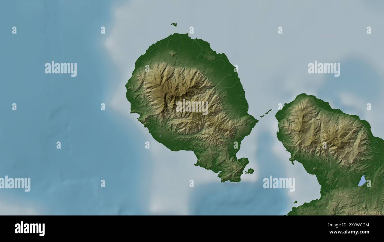 Goodenough Island in the Solomon Sea on a colored elevation map Stock Photo - Alamy