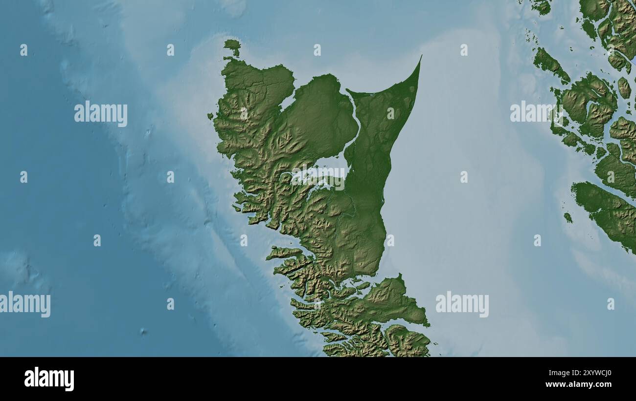 Graham Island in the North Pacific Ocean on a colored elevation map ...