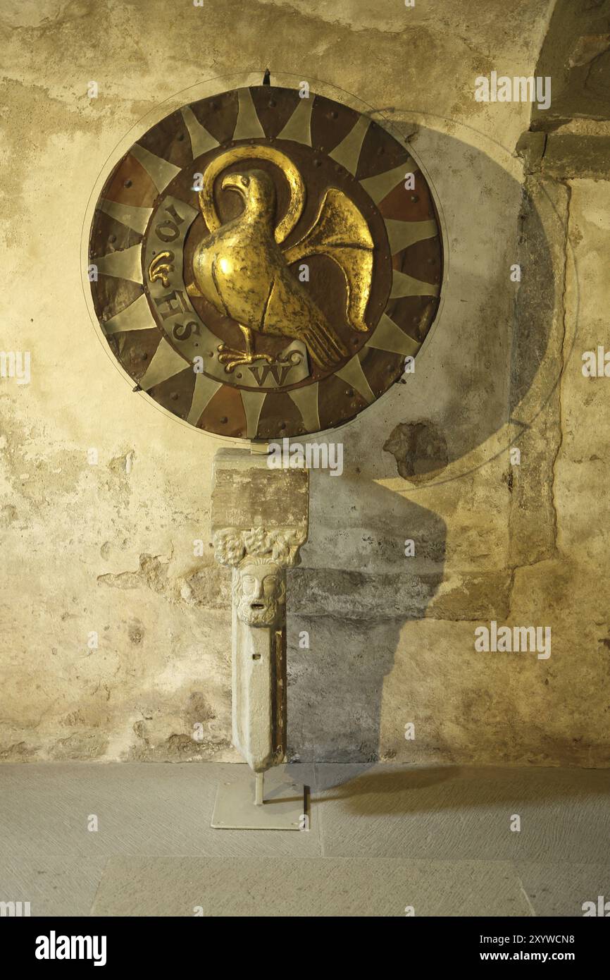 Historic gold disc with eagle figure, treasure, golden, round, metal ...