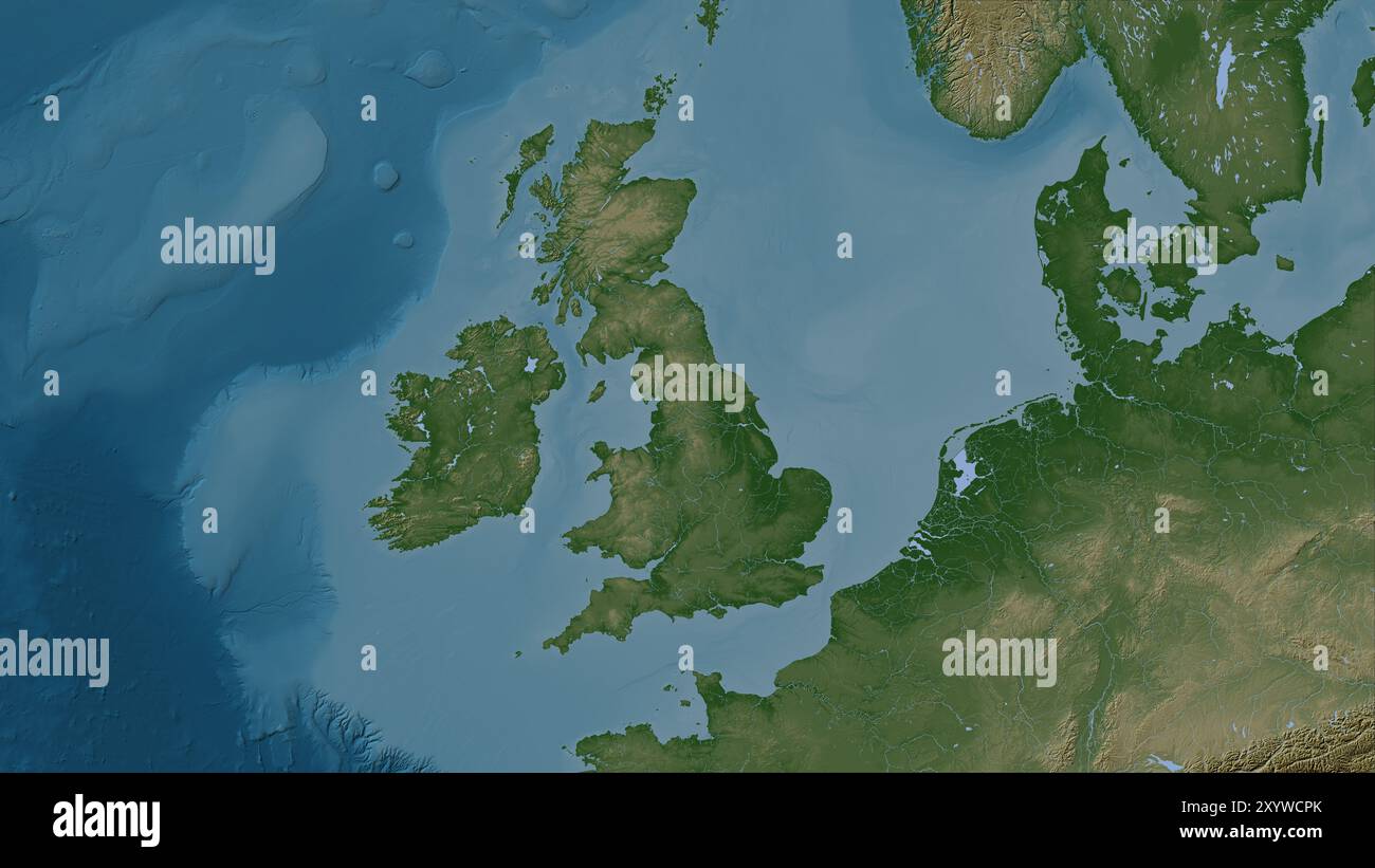 Great Britain Island in the North Sea on a colored elevation map Stock ...