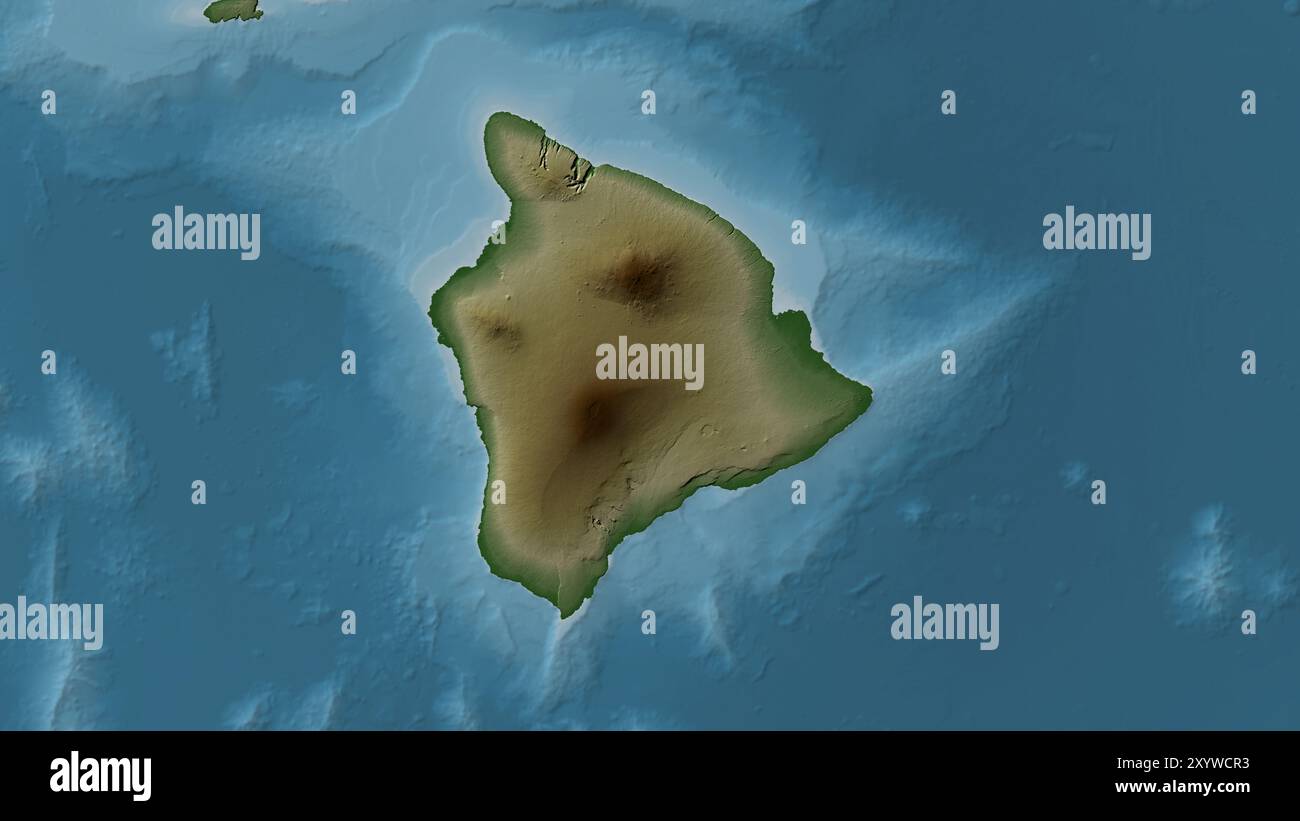 Hawaii Island in the North Pacific Ocean on a colored elevation map ...