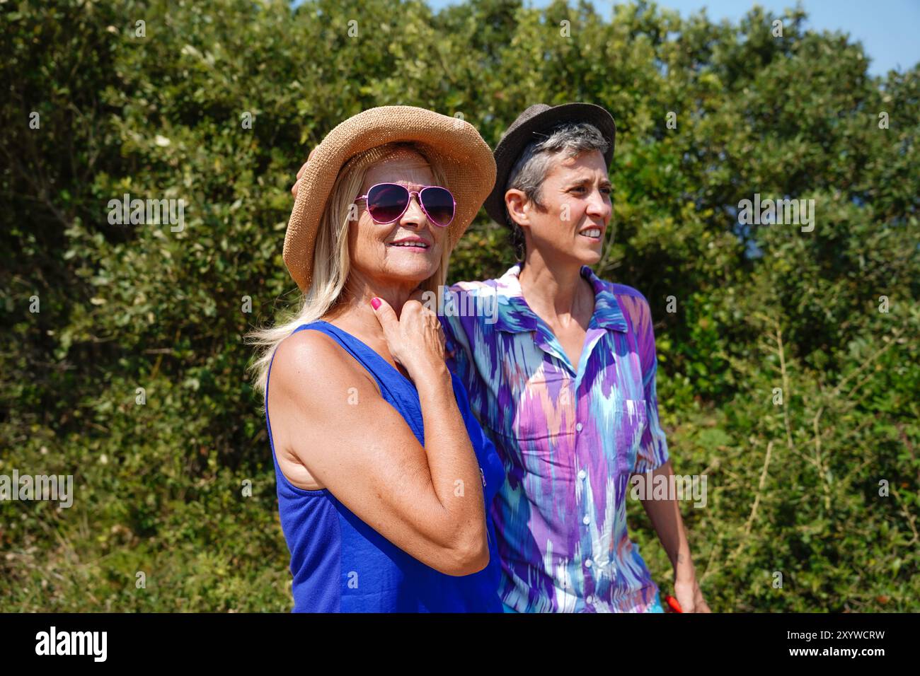 A single mother and her daughter enjoy summer vacation. Family of women ...