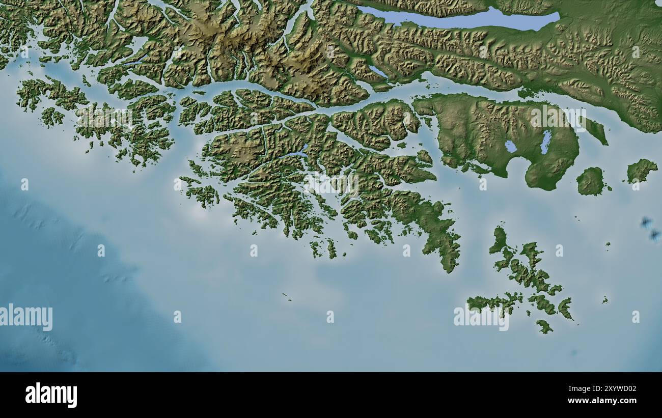 Isla Hoste Stewart in the South Pacific Ocean on a colored elevation ...