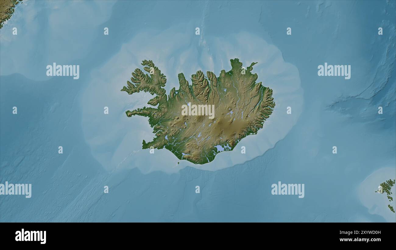 Iceland Island in the Greenland Sea on a colored elevation map Stock ...