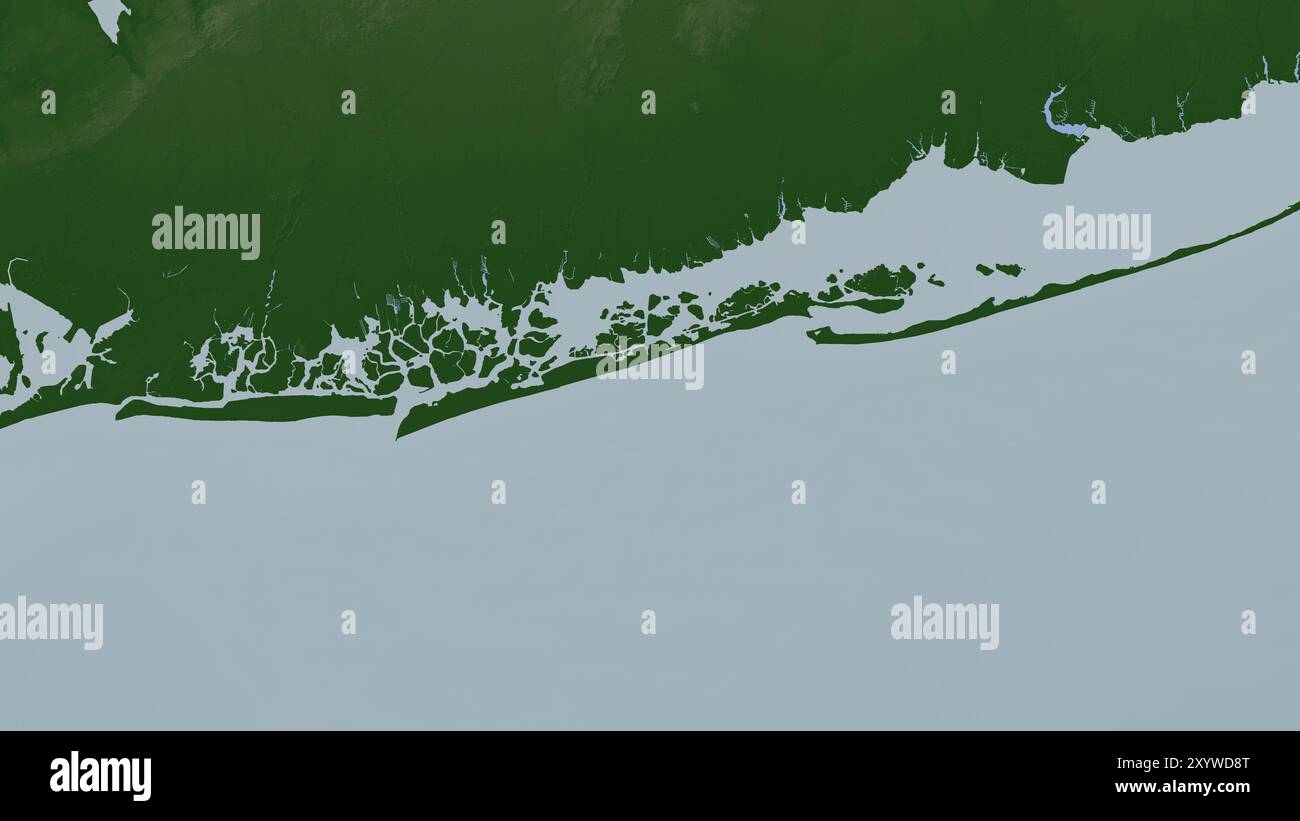 Jones Beach Island in the North Atlantic Ocean on a colored elevation ...