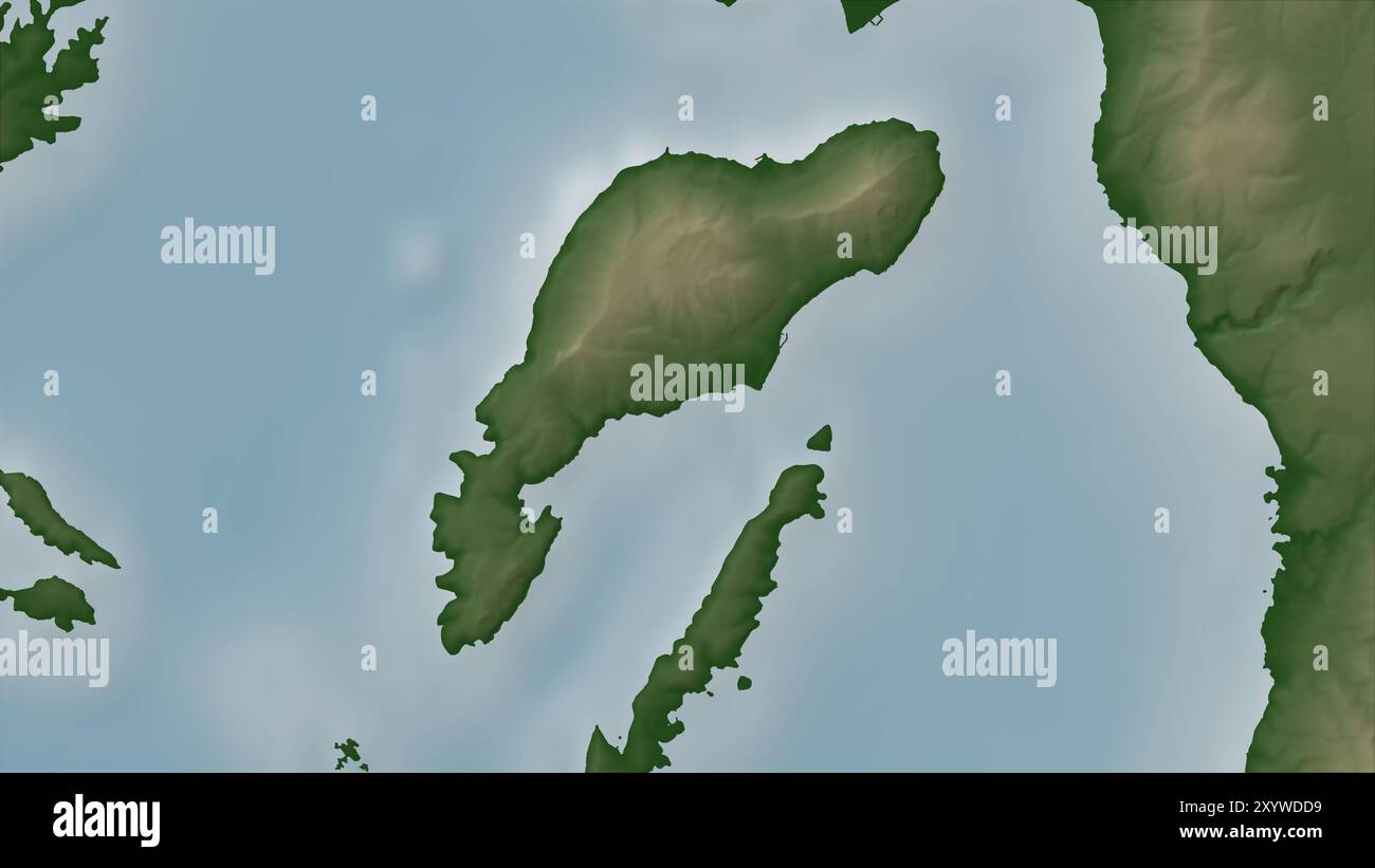 Kalamos Island in the Ionian Sea on a colored elevation map Stock Photo ...