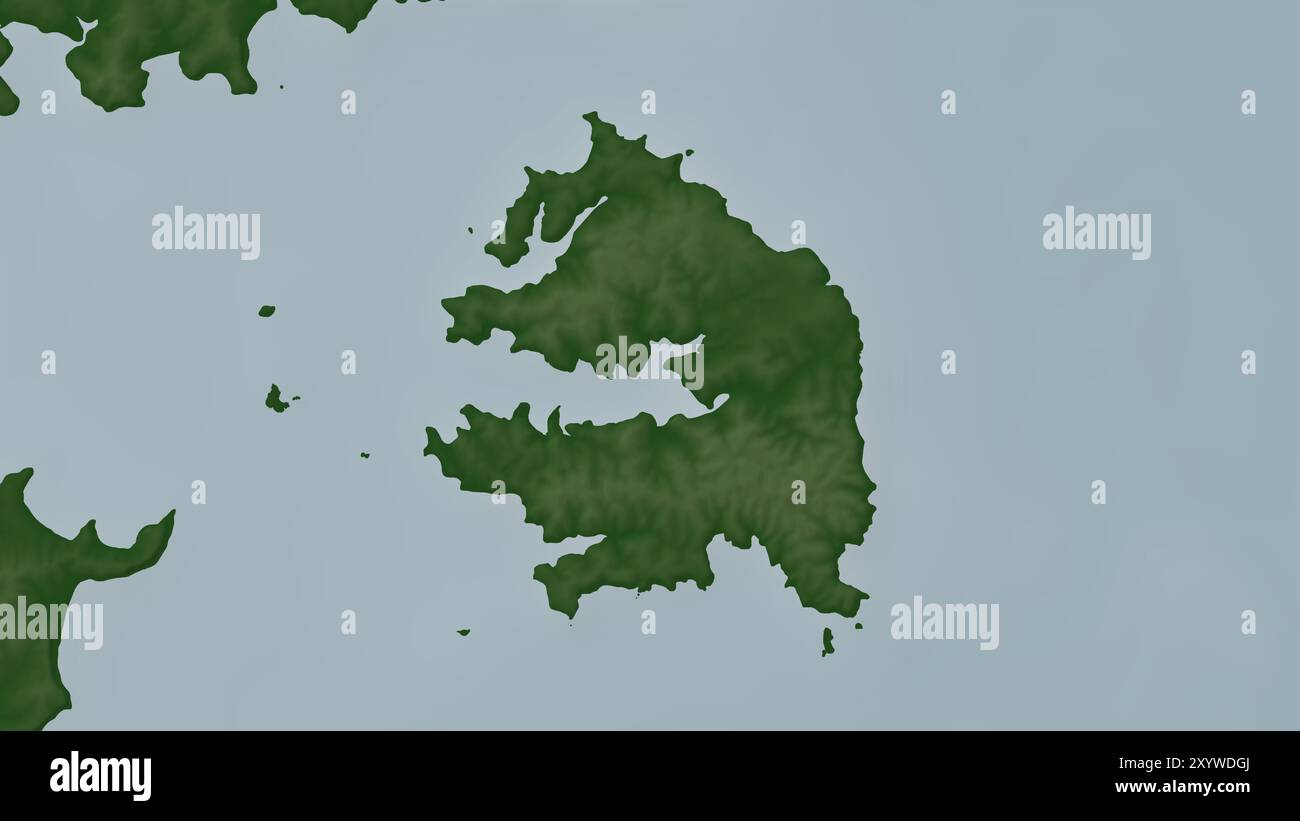 Kawau Island in the South Pacific Ocean on a colored elevation map ...