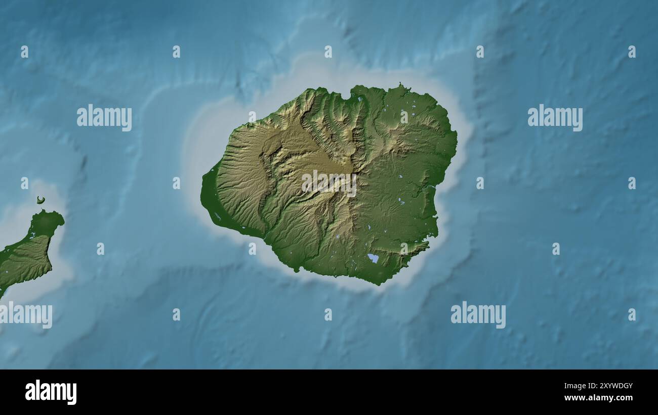 Kauai Island in the North Pacific Ocean on a colored elevation map ...