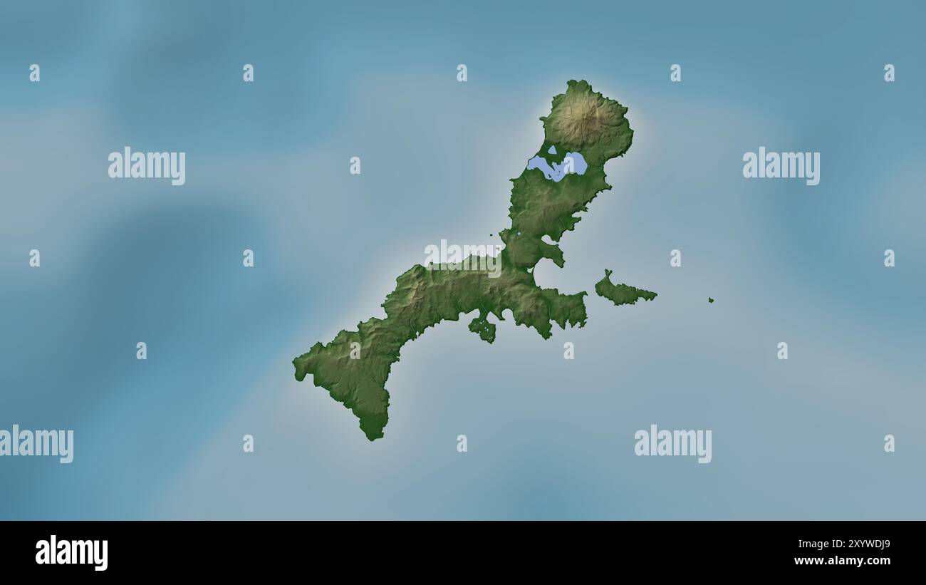 Kiska Island in the Bering Sea on a colored elevation map Stock Photo ...