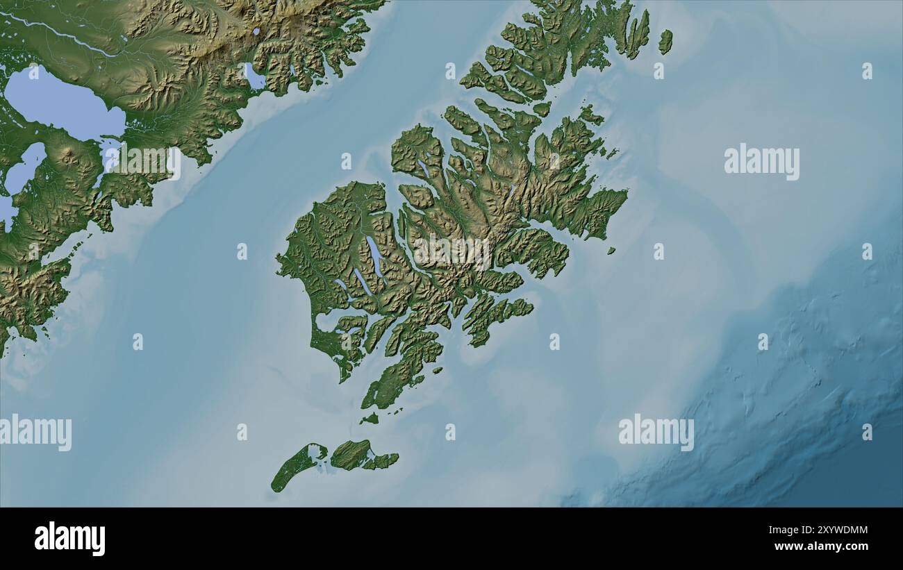 Kodiak Island in the Gulf of Alaska on a colored elevation map Stock ...