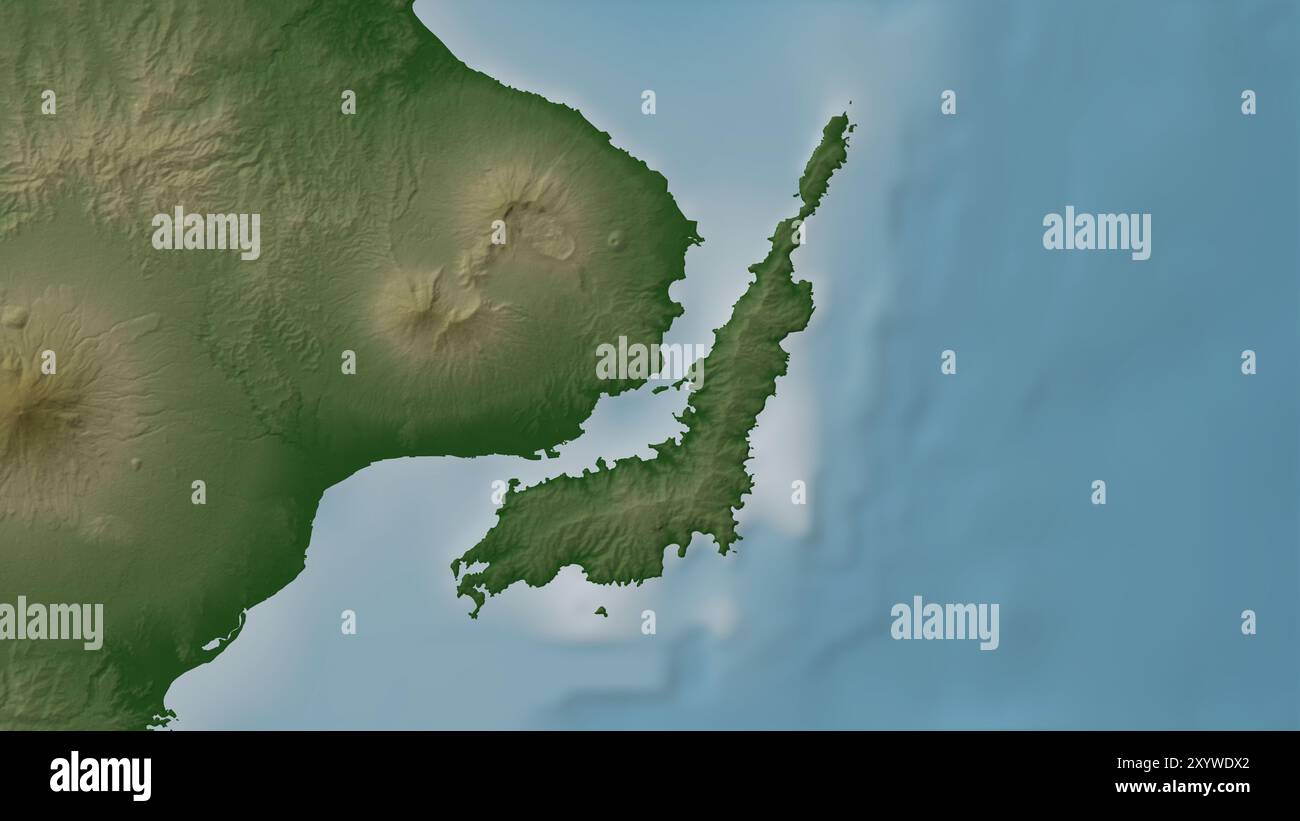 Pulau Lembeh in the Molukka Sea on a colored elevation map Stock Photo ...