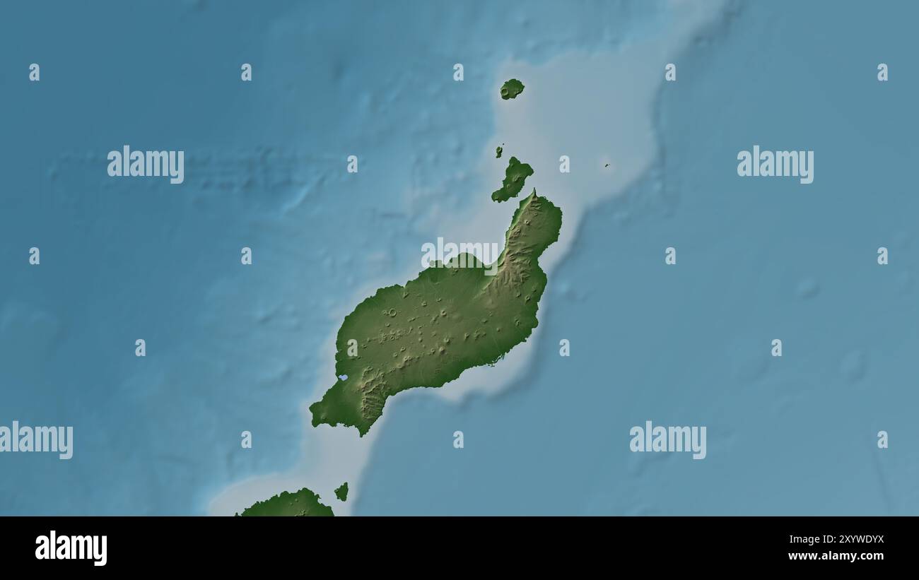Lanzarote Island in the North Atlantic Ocean on a colored elevation map ...