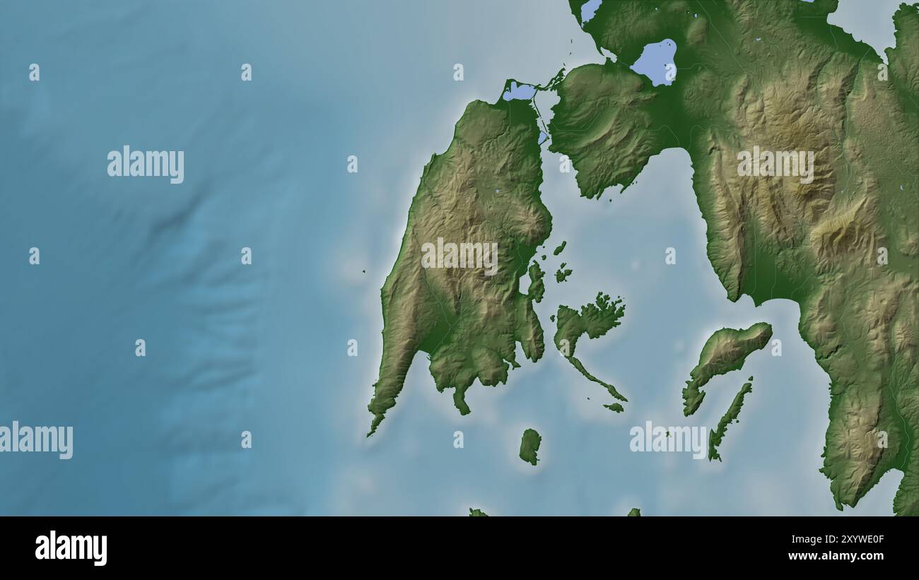 Lefkada Island in the Ionian Sea on a colored elevation map Stock Photo ...