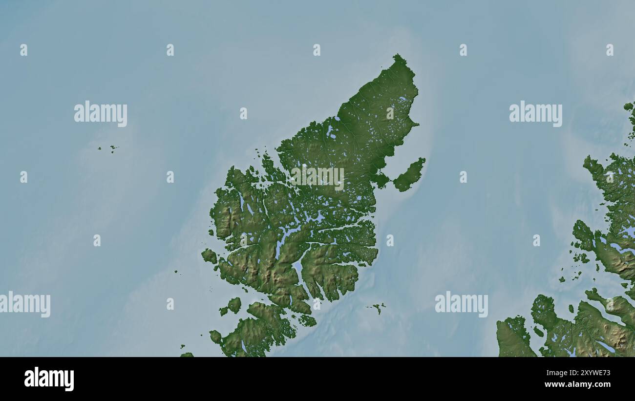 Lewis Island in the North Atlantic Ocean on a colored elevation map ...