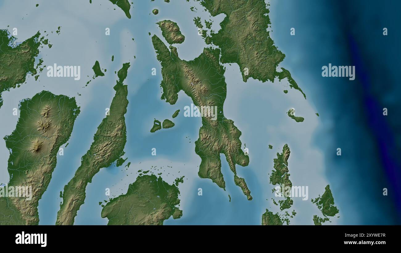 Leyte Island in the Philippine Sea on a colored elevation map Stock ...