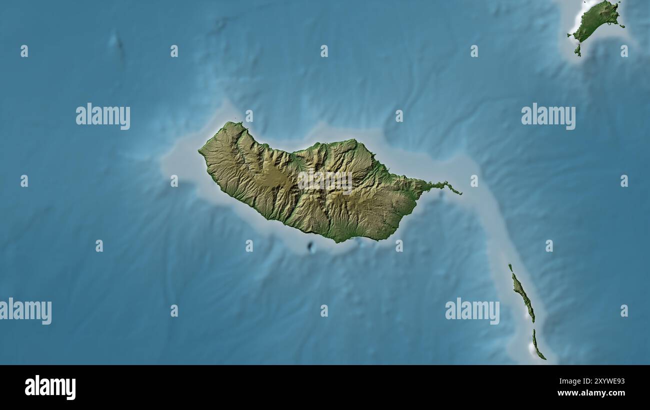 Madeira Island in the North Atlantic Ocean on a colored elevation map ...