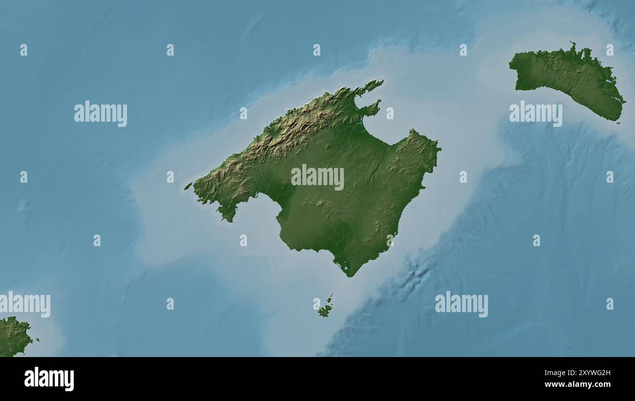 Majorca Island in the Balearic (Iberian Sea) on a colored elevation map ...