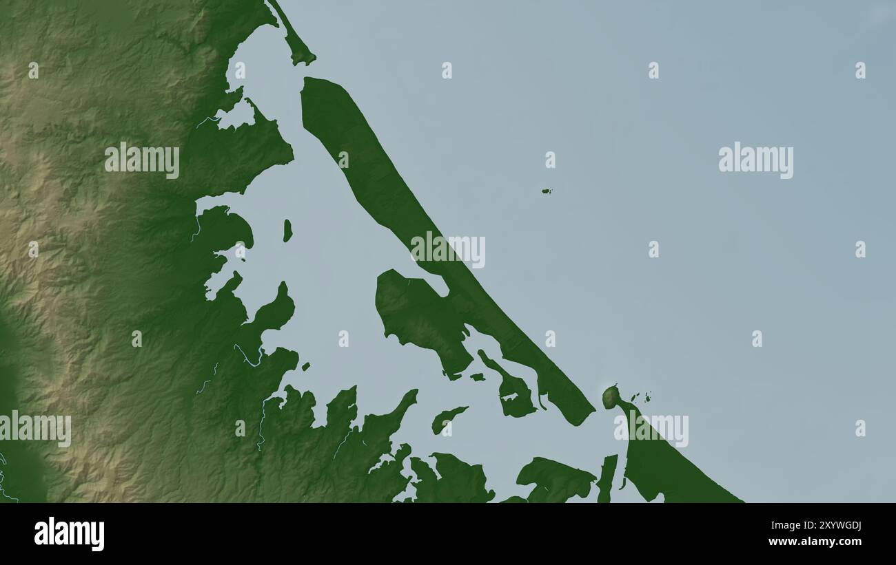 Matakana Island in the South Pacific Ocean on a colored elevation map ...