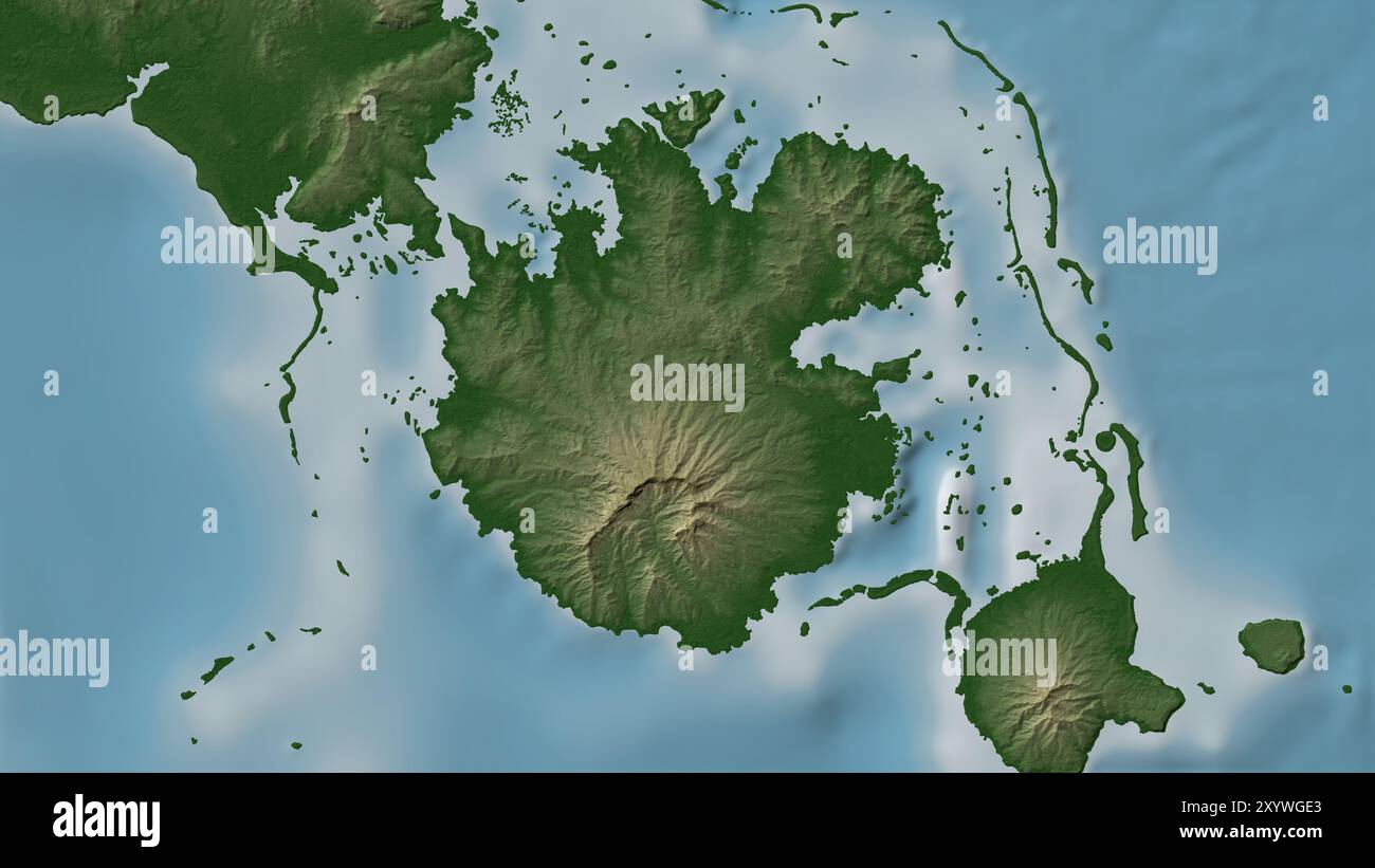Mbulo Island in the Solomon Sea on a colored elevation map Stock Photo ...