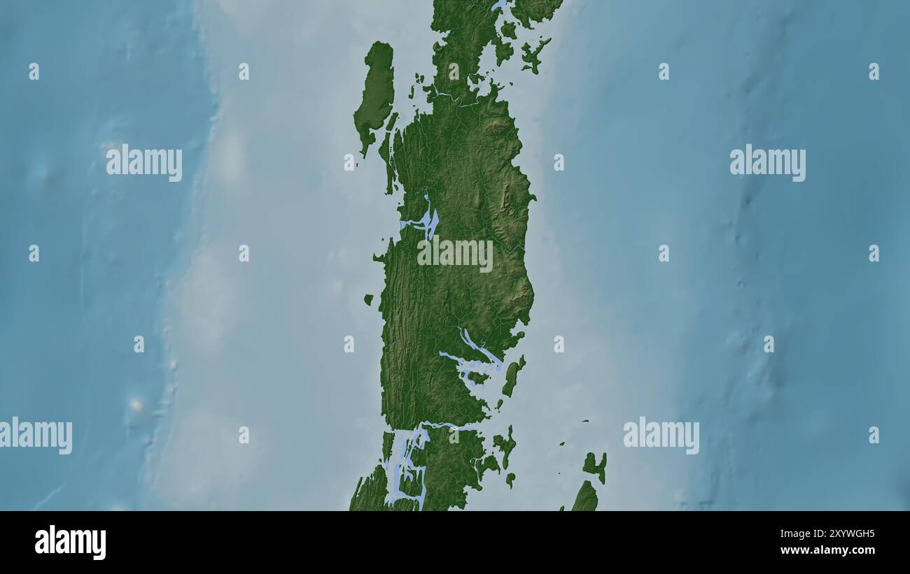 Middle Andaman Island in the Indian Ocean on a colored elevation map ...