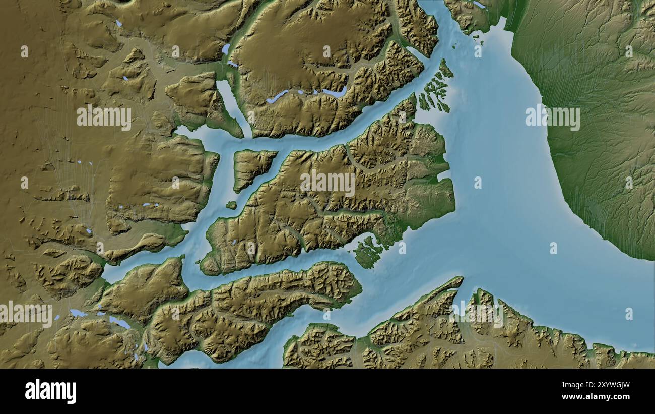 Milne Land Island in the Greenland Sea on a colored elevation map Stock ...