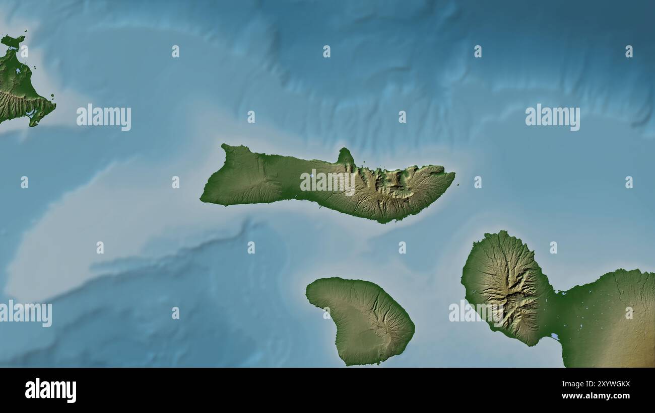 Molokai Island in the North Pacific Ocean on a colored elevation map ...