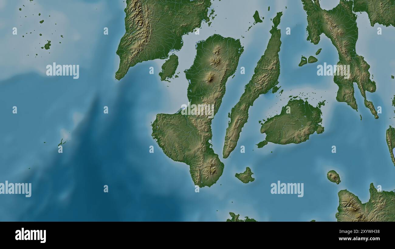 Negros Island in the Sulu Sea on a colored elevation map Stock Photo ...