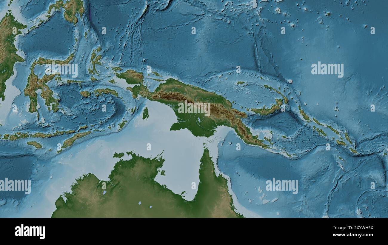 New Guinea Island in the Ceram Sea on a colored elevation map Stock ...
