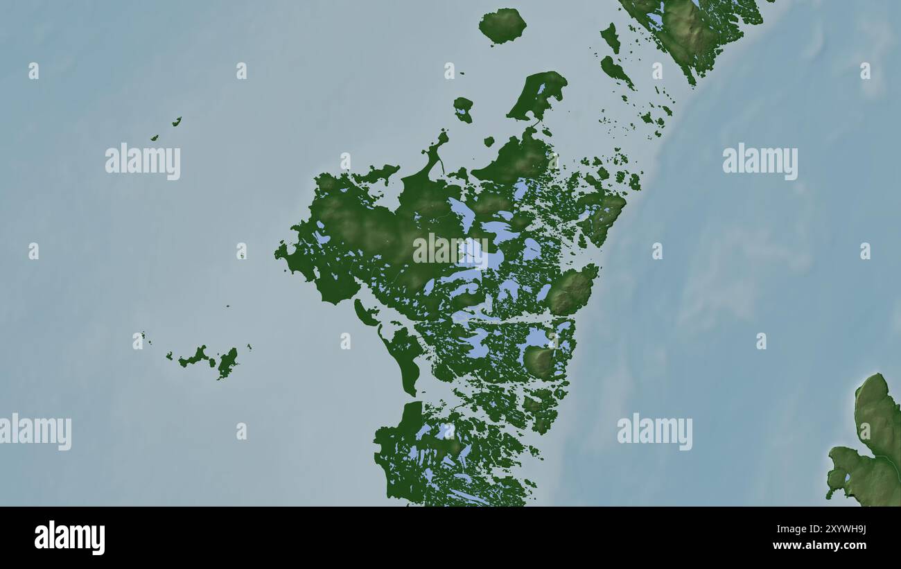 North Uist Island in the North Atlantic Ocean on a colored elevation ...