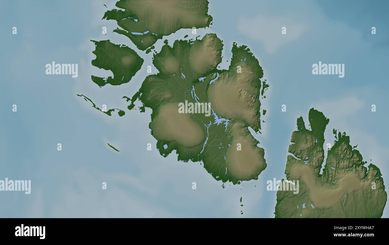 October Revolution Island in the Kara Sea on a colored elevation map ...