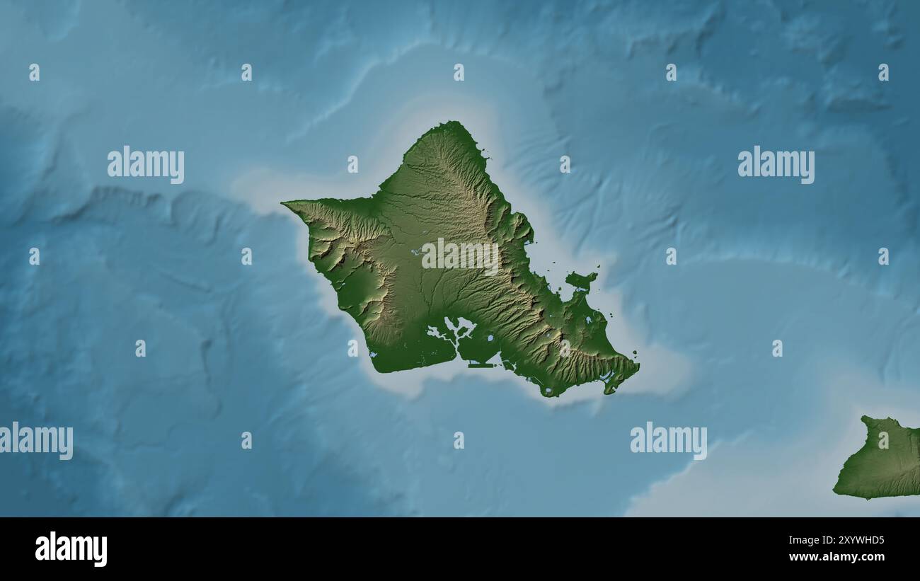 Oahu Island in the North Pacific Ocean on a colored elevation map Stock ...