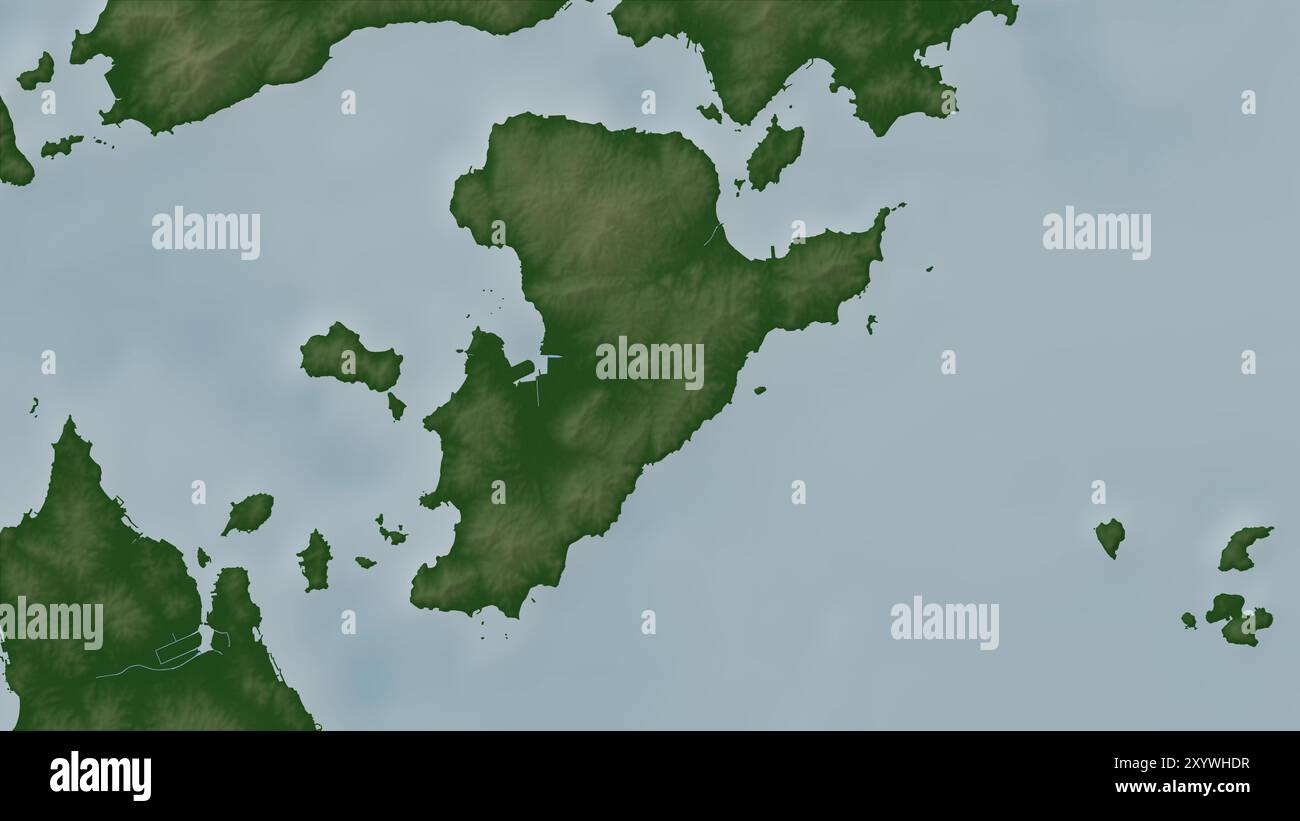 Oshima Island in the Seto Naikai or Inland Sea on a colored elevation ...