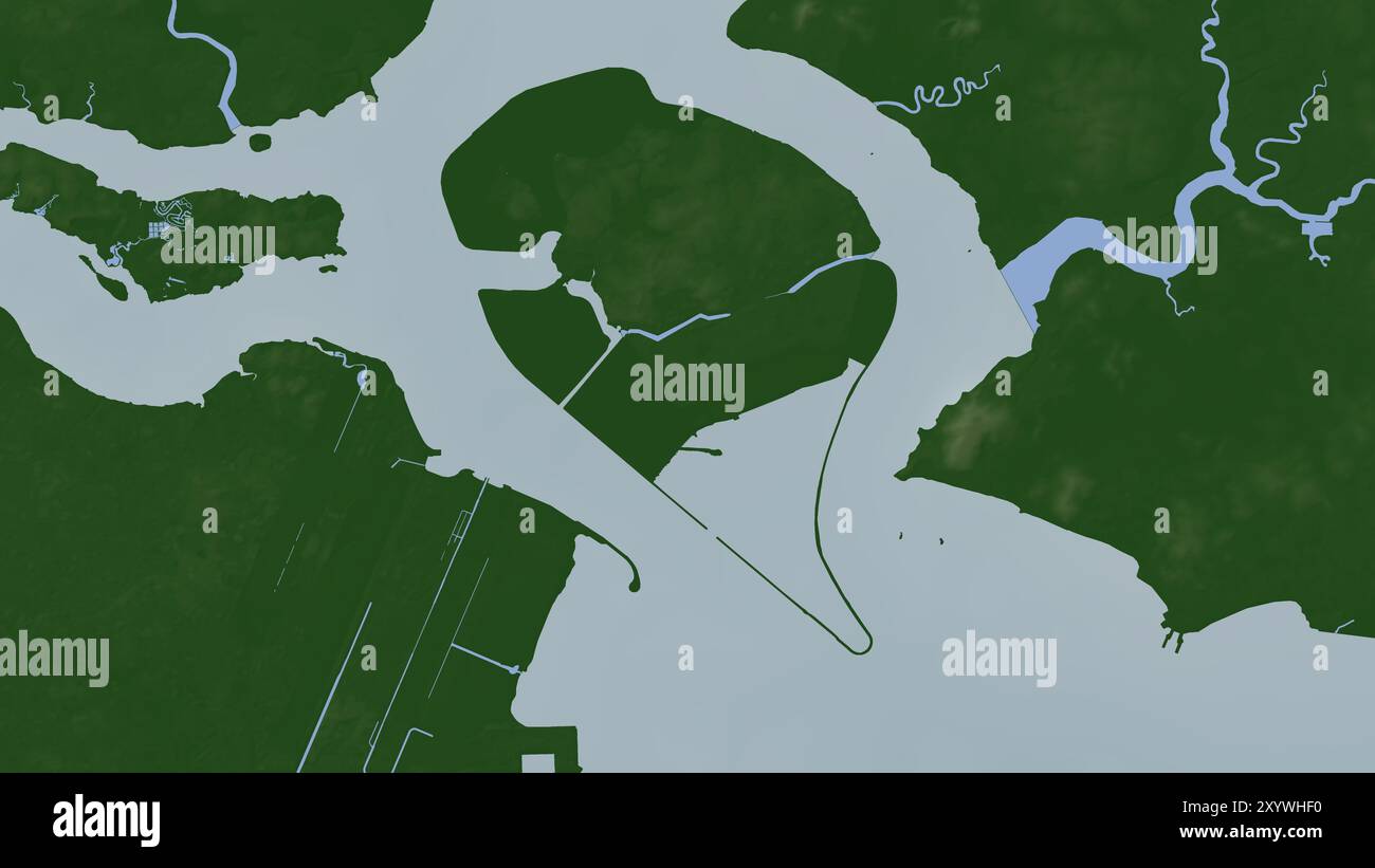 Pulau Tekong Camp in the Singapore Strait on a colored elevation map ...