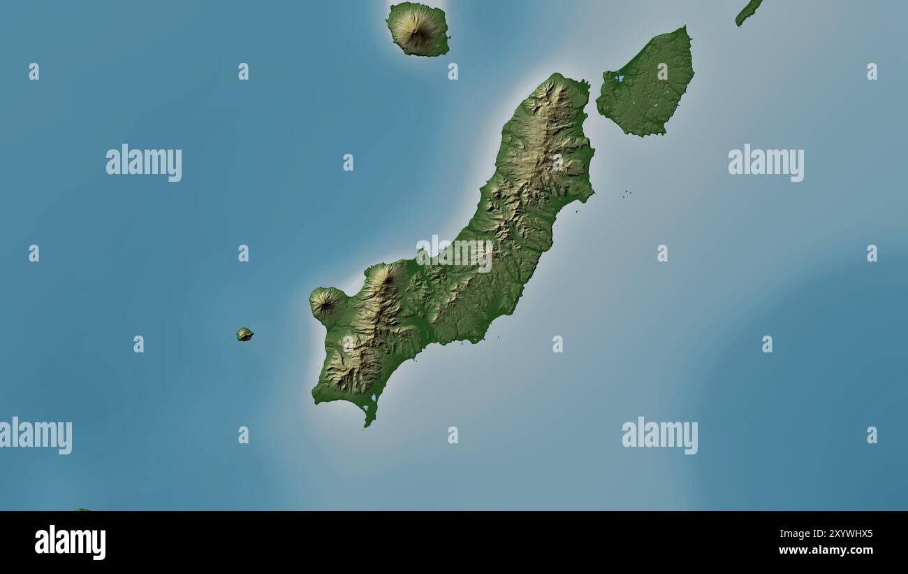 Paramushir Island in the Sea of Okhotsk on a colored elevation map ...