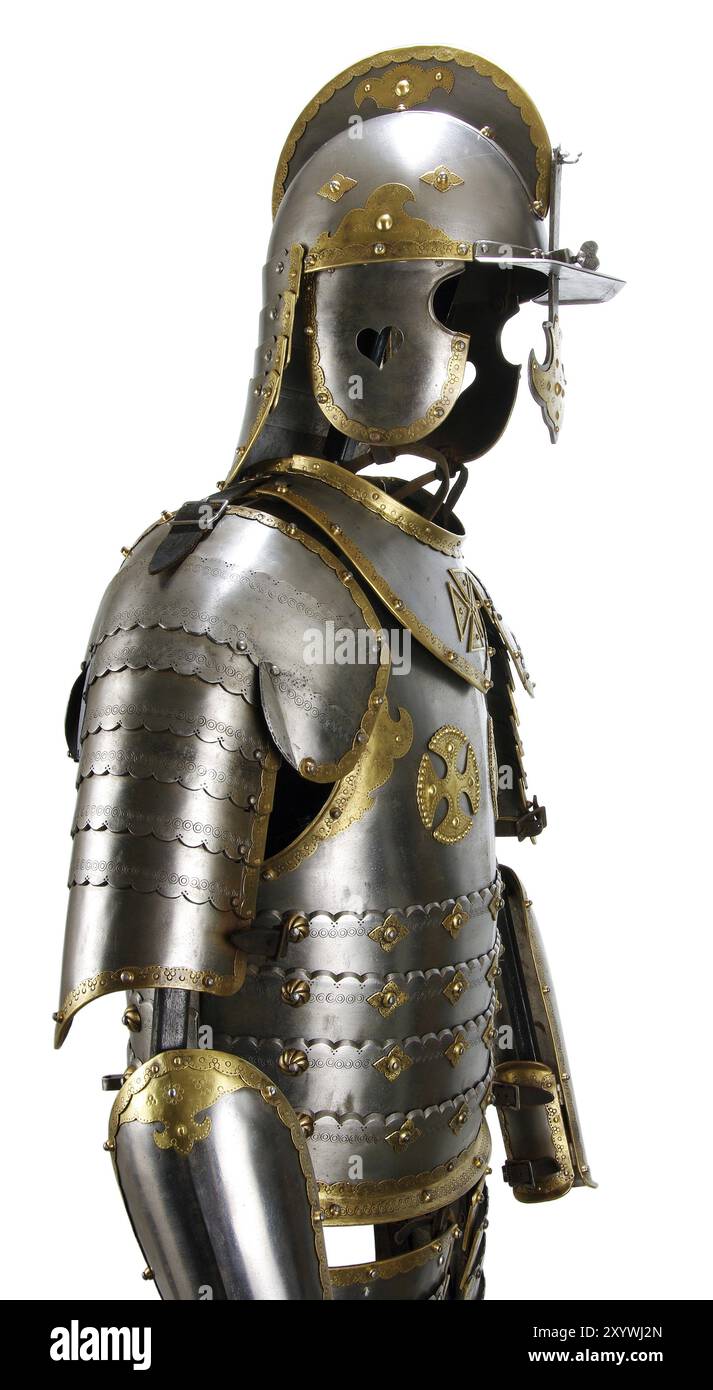 Armour of the medieval knight. Metal protection of the soldier against ...