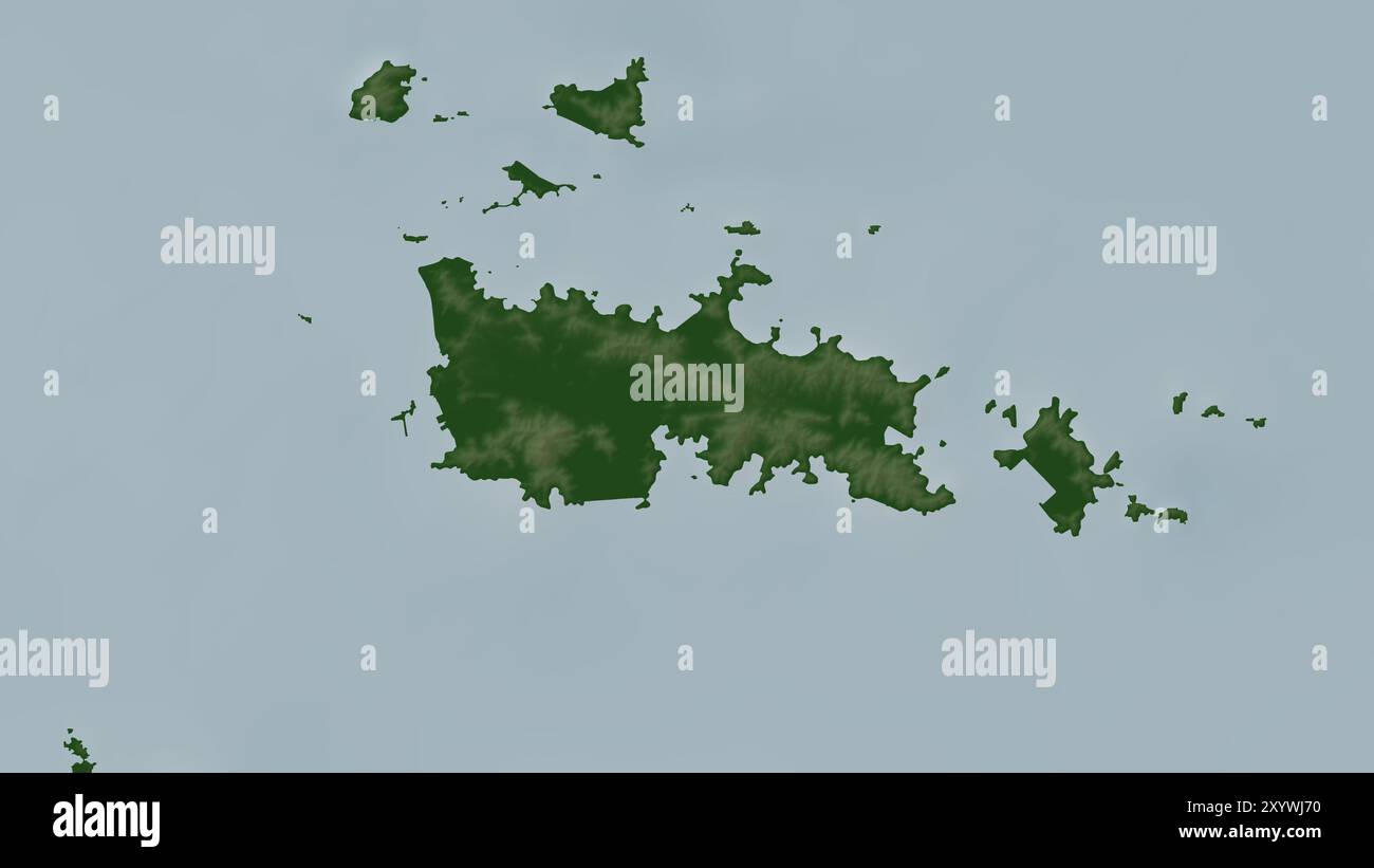Qushan Island in the Eastern China Sea on a colored elevation map Stock ...