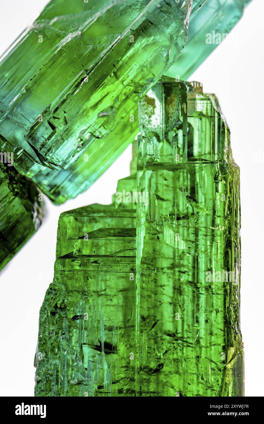 Detail of brazilian green tourmaline crystal with its texture, colors ...