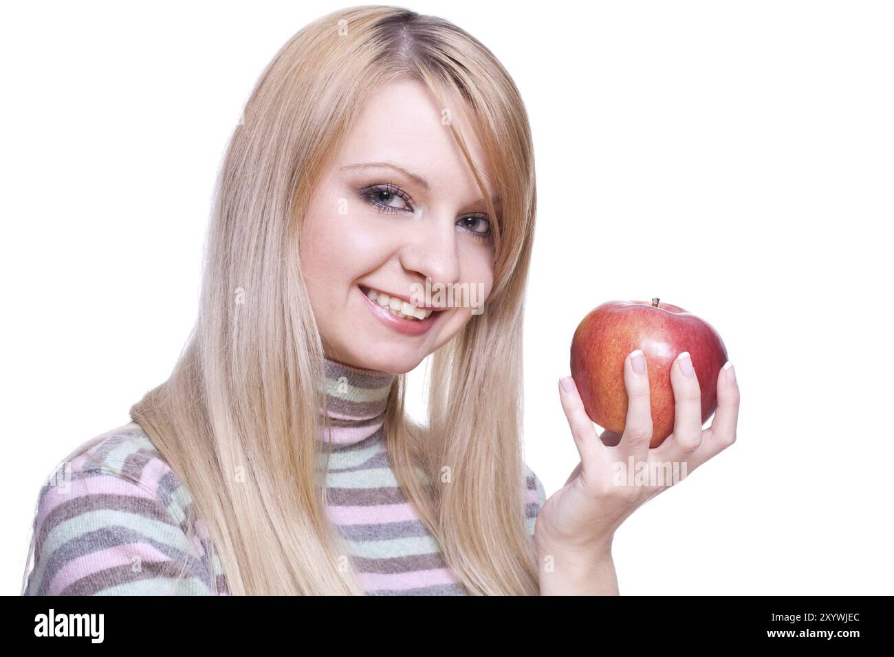Girl holding apple in his hands on a white background Stock Photo - Alamy