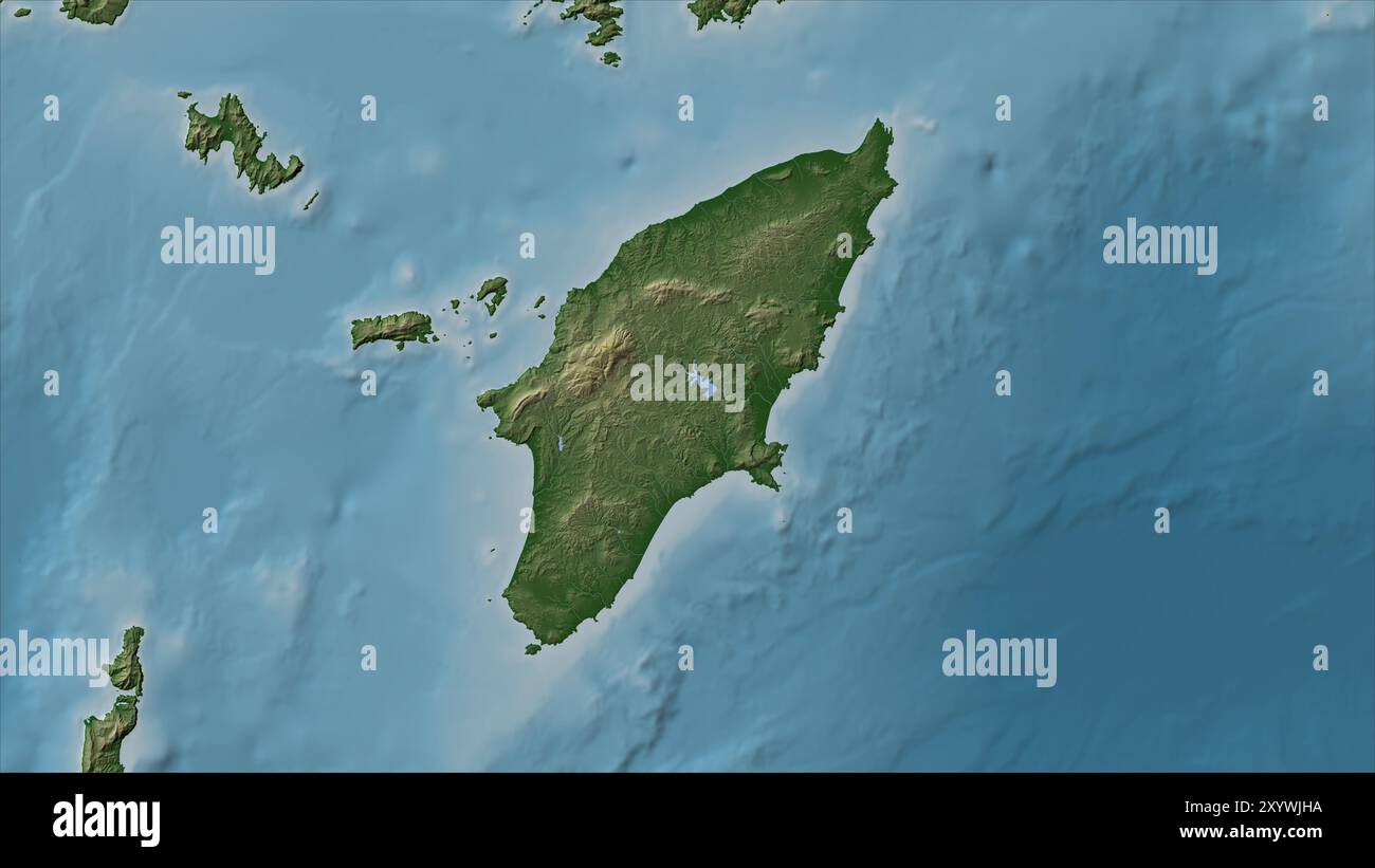 Rodos Island in the Aegean Sea on a colored elevation map Stock Photo ...