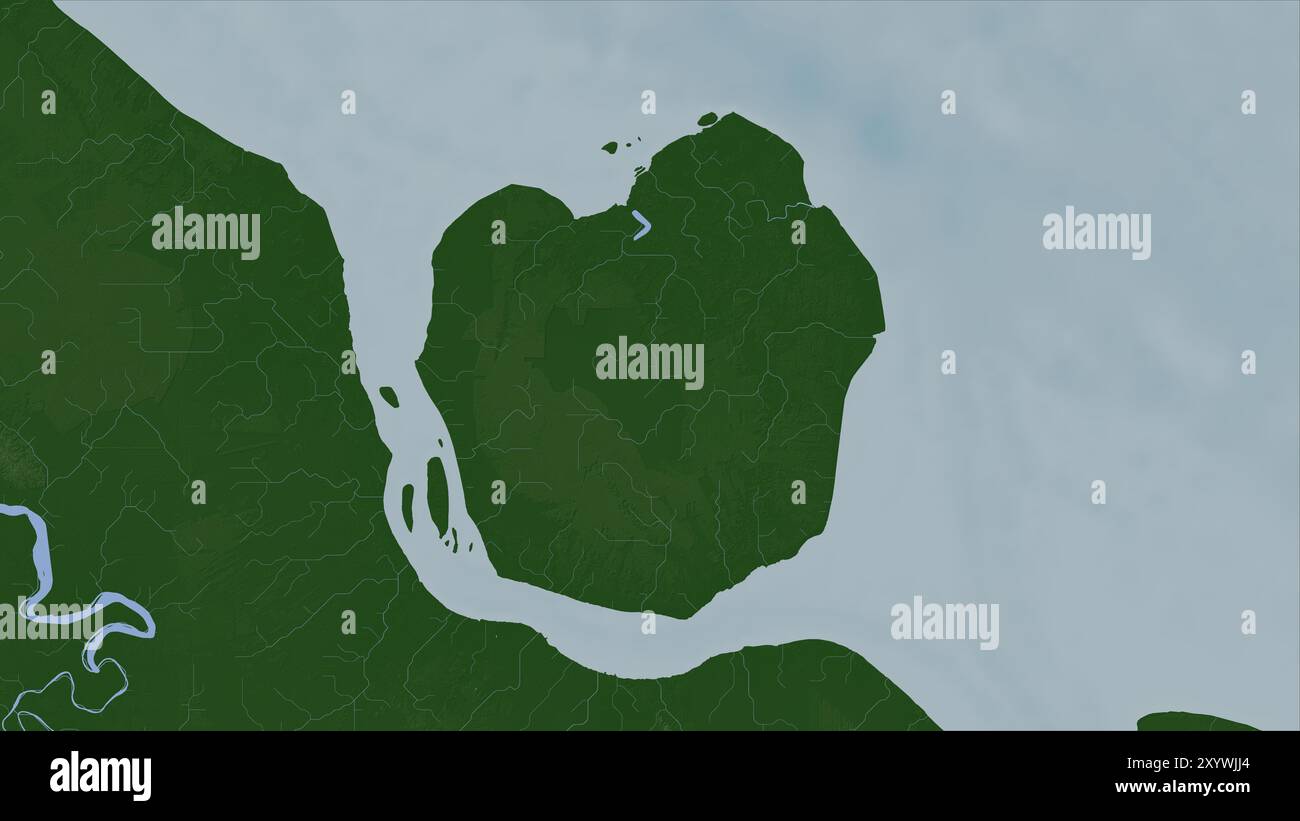 Pulau Rupat in the Malacca Strait on a colored elevation map Stock ...