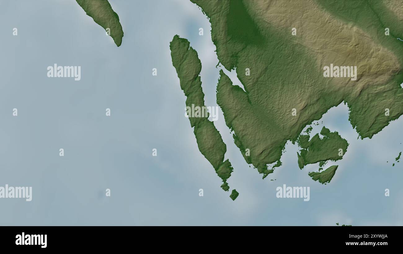 Pulau Sagin in the Arafura Sea on a colored elevation map Stock Photo ...
