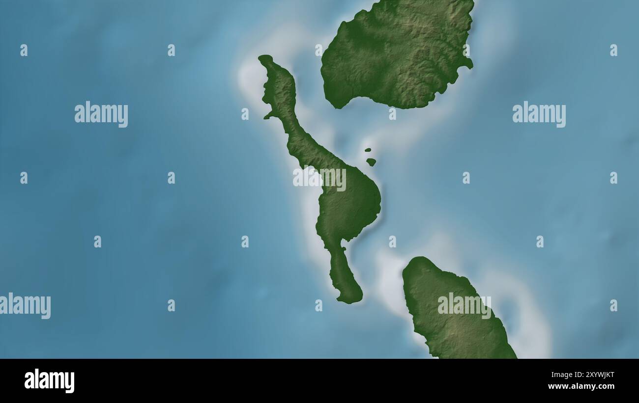 Pulau Salebabu in the Molukka Sea on a colored elevation map Stock ...