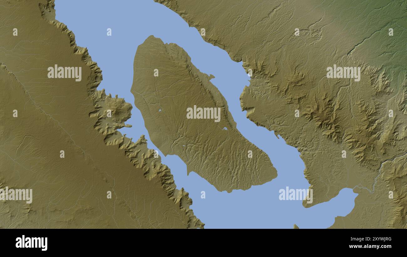 Pulau Samosir in the Lake Toba on a colored elevation map Stock Photo ...