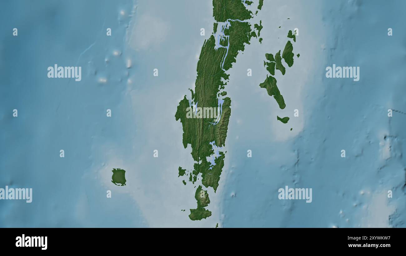 South Andaman Island in the Bay of Bengal on a colored elevation map ...
