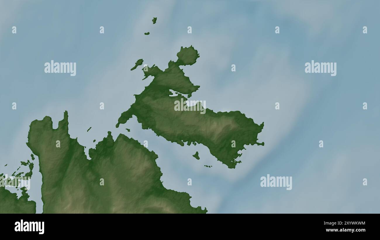 Spruce Island in the Gulf of Alaska on a colored elevation map Stock ...