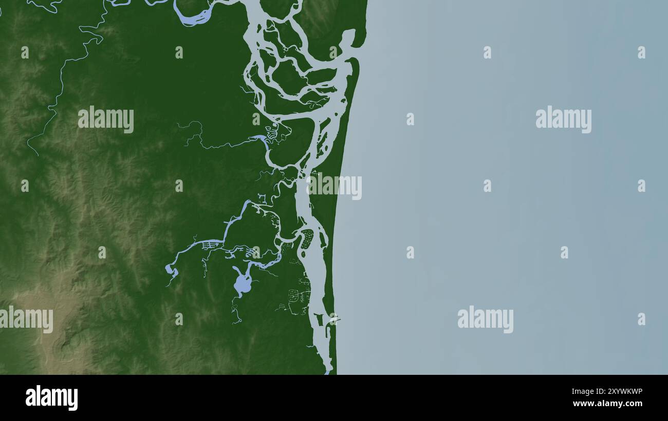 South Stradbroke Island in the Coral Sea on a colored elevation map ...